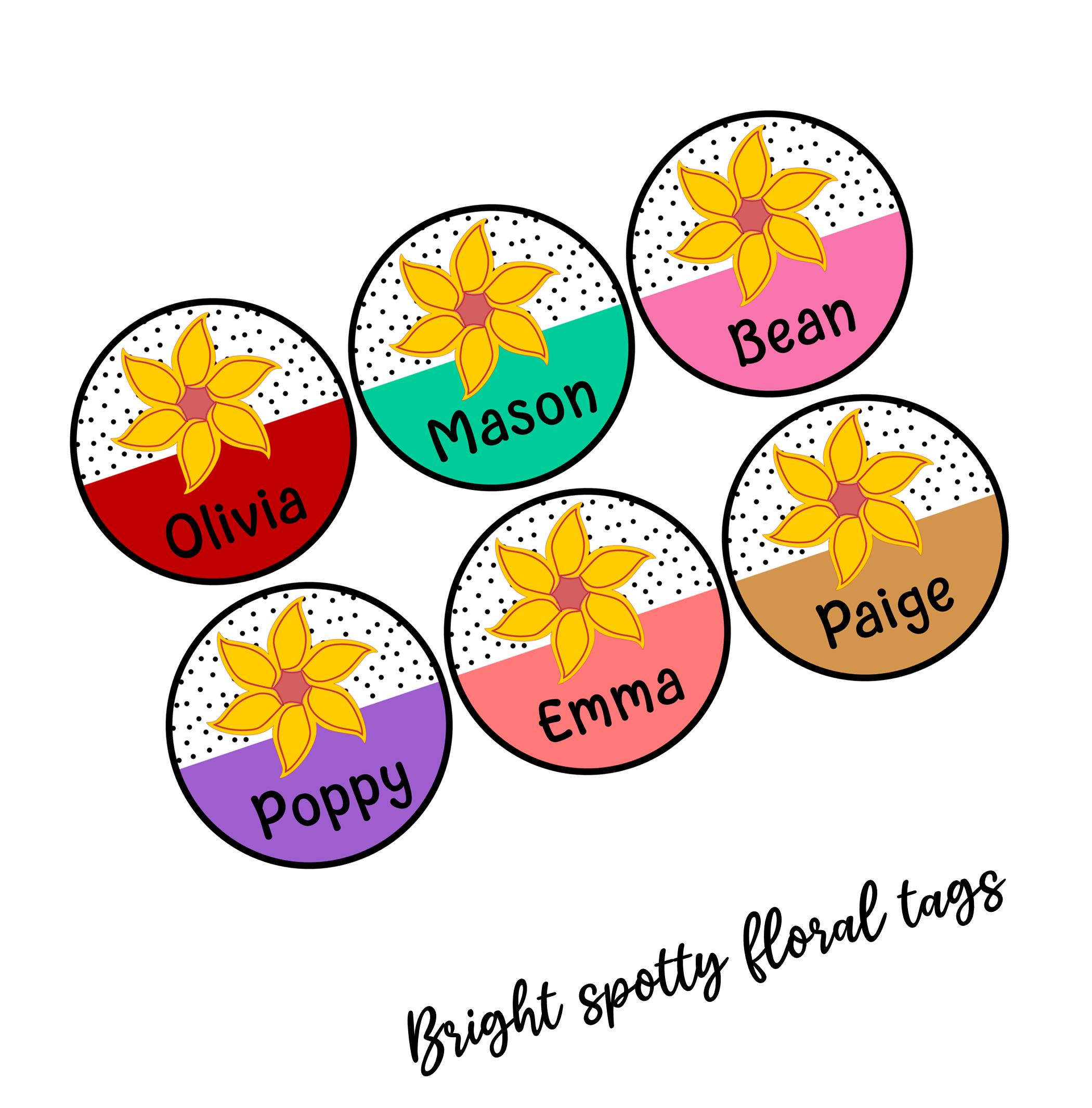 Printable Spring Spotty Floral Student Name Labels, Bright Spotty Name ...