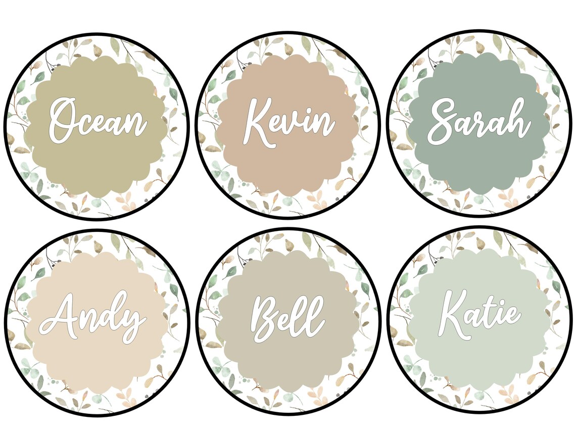 Printable Botanical Student Name Labels, Round Cubbies Labels, Boho ...