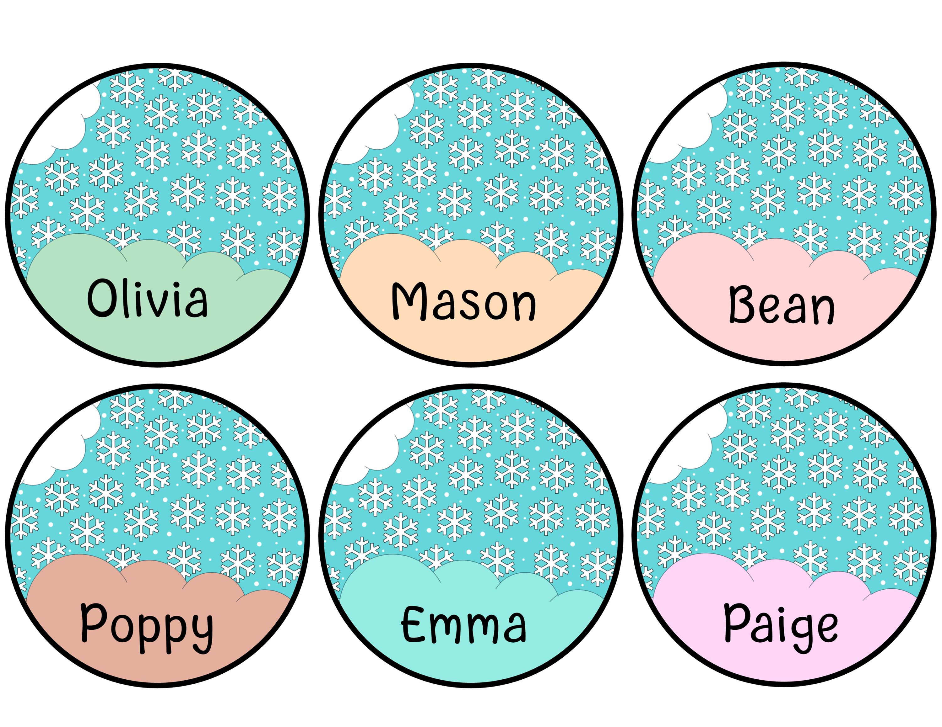 Winter Student Name Tags, Printable Snowflakes Name Labels, Cubby ...