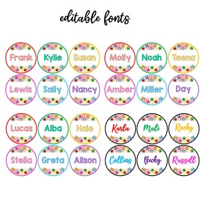 Printable Bright Stars Round Student Name Labels, Colorful Classroom ...