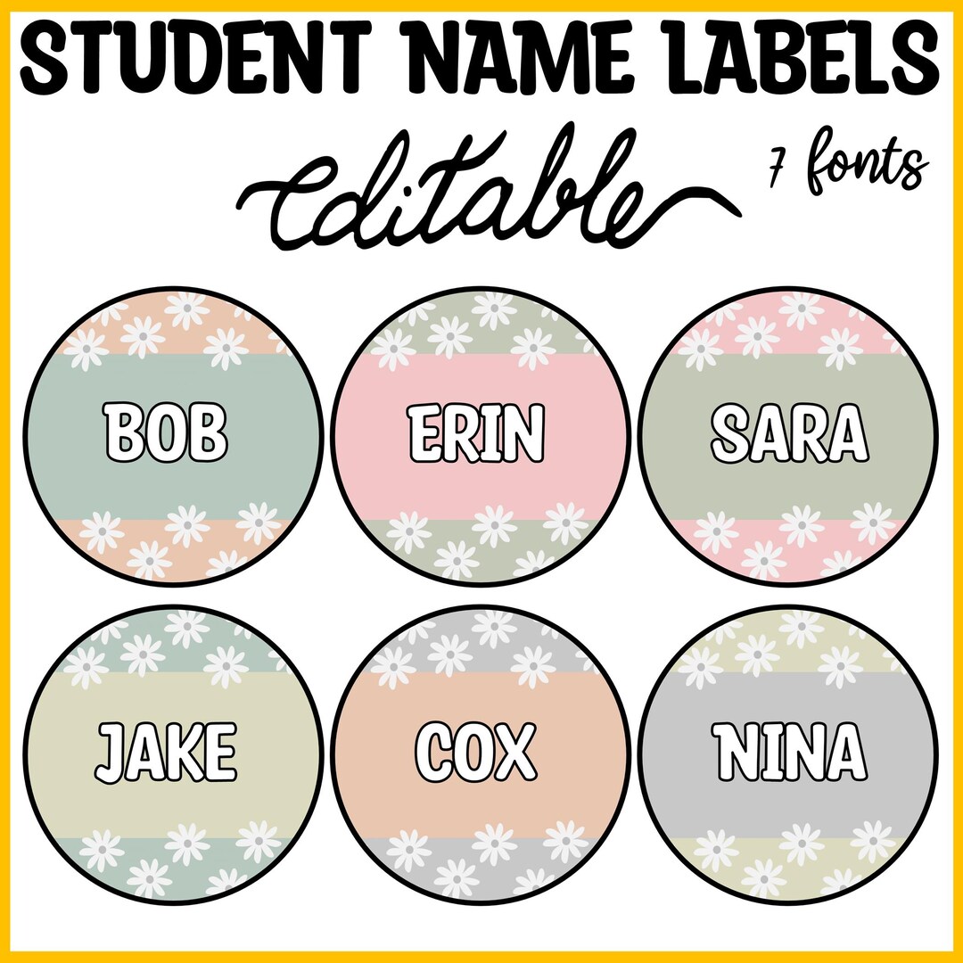 Printable Boho Neutral Student Name Labels, Editable Round Student Name ...