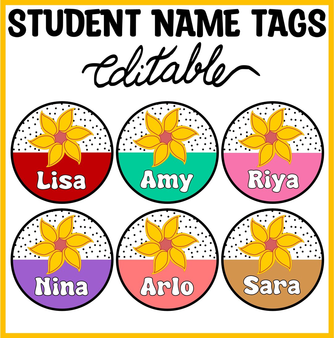 Printable Spring Spotty Floral Student Name Labels, Bright Spotty Name ...