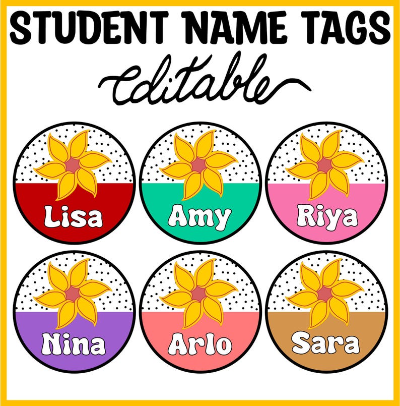 Printable Spring Spotty Floral Student Name Labels, Bright Spotty Name ...