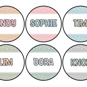 Printable Boho Neutral Spotty Round Student Name Labels, Circle Name ...