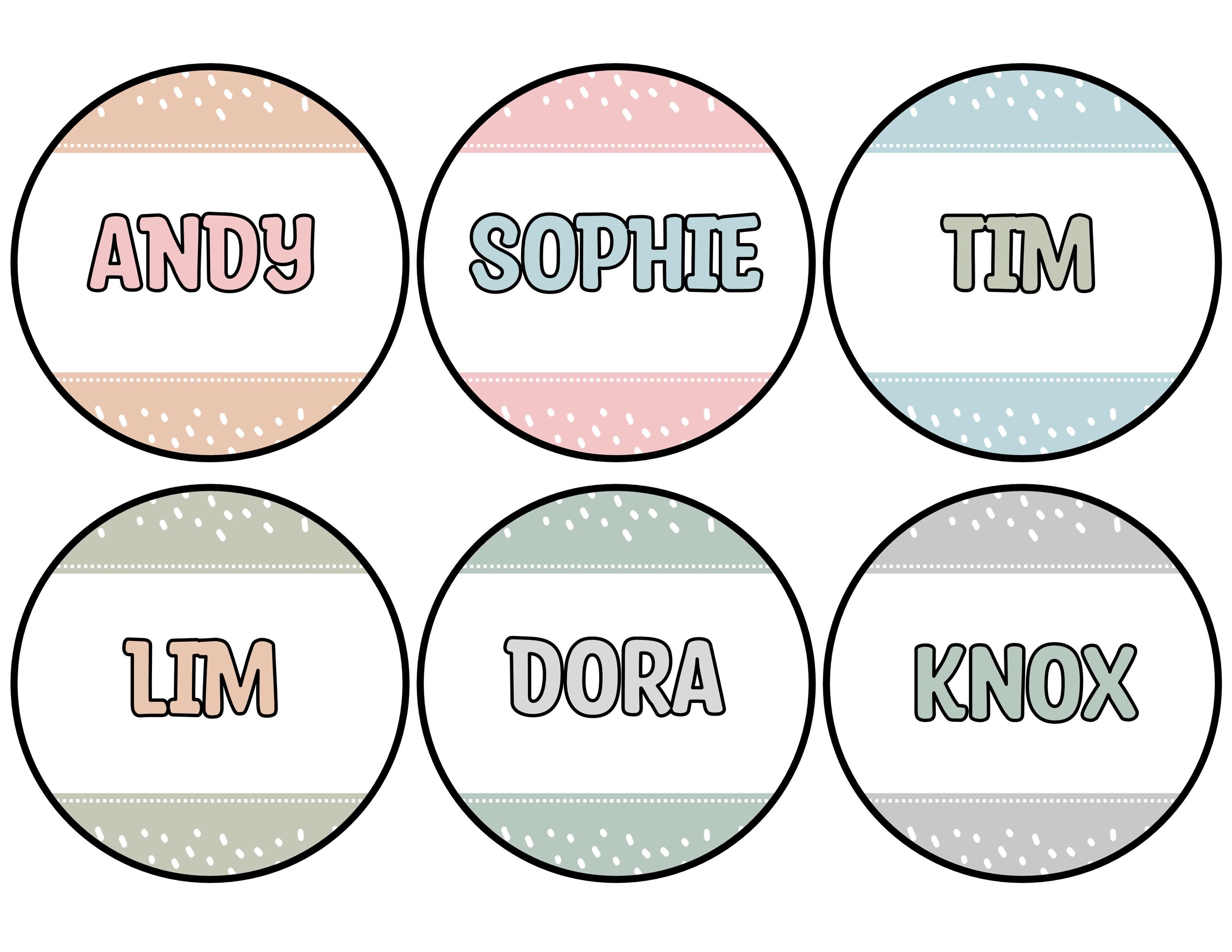 Printable Boho Neutral Spotty Round Student Name Labels, Circle Name ...