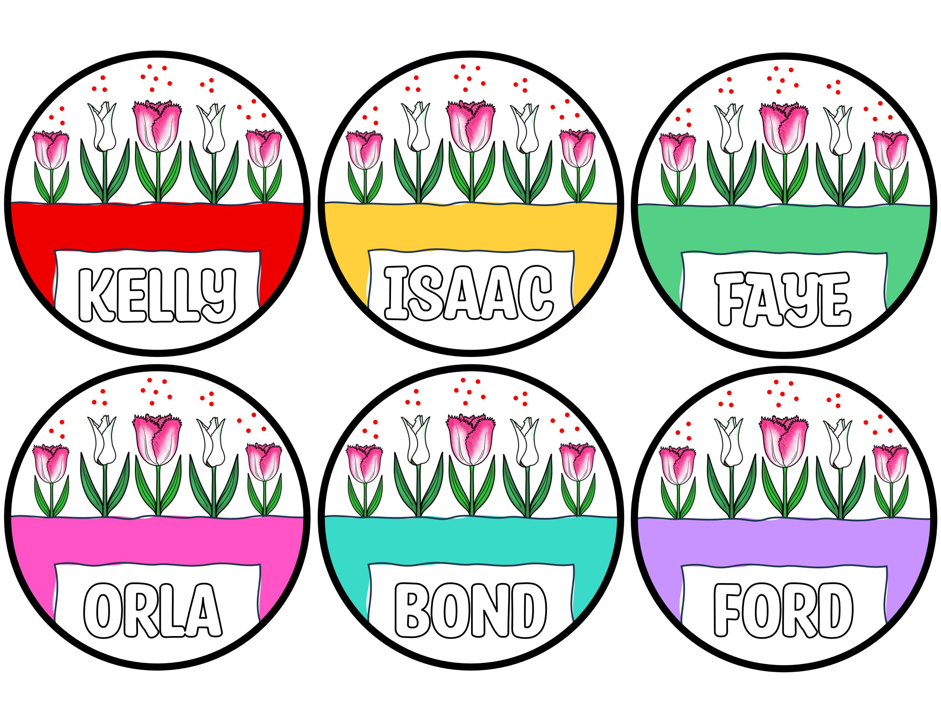 Spring Nametags, Printable Yellow Tulip Student Name Labels, Floral ...