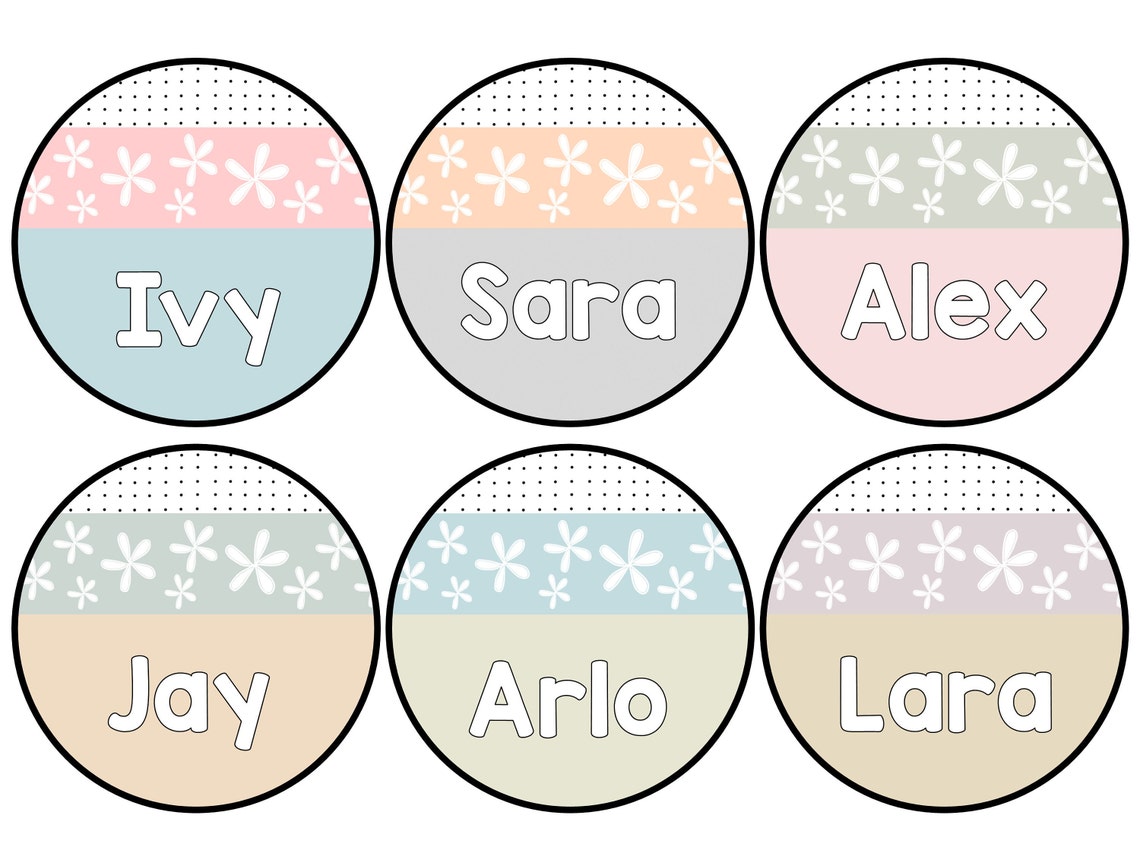 Printable Boho Dotty Floral Student Name Labels, Neutral Classroom ...