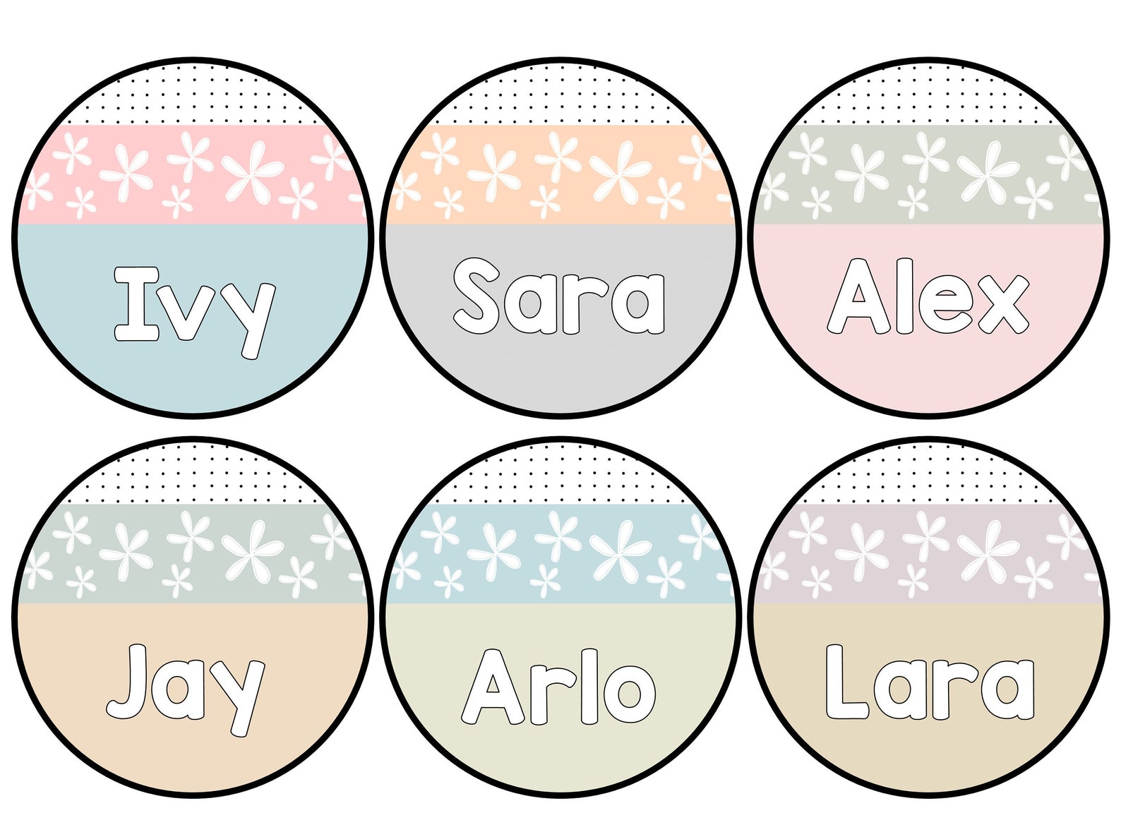 Printable Boho Dotty Floral Student Name Labels, Neutral Classroom ...