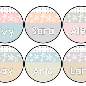 Printable Boho Dotty Floral Student Name Labels, Neutral Classroom ...
