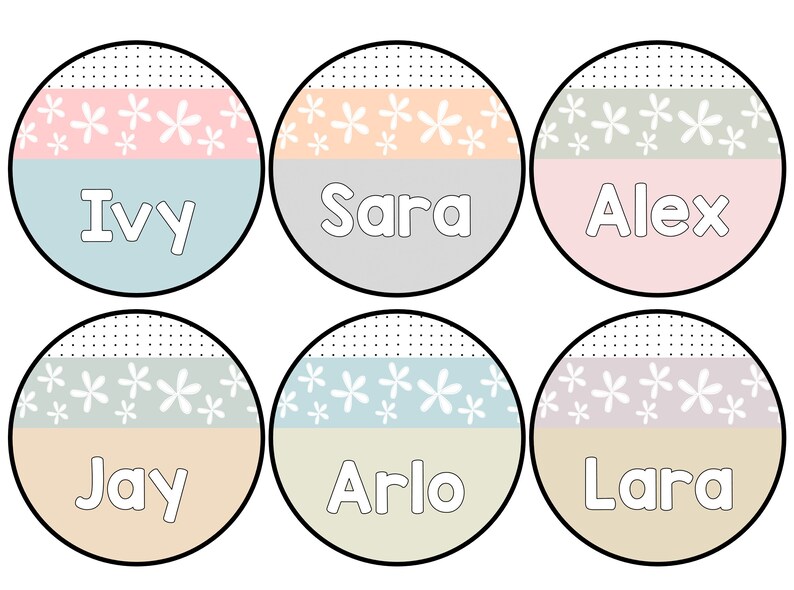 Printable Boho Dotty Floral Student Name Labels, Neutral Classroom ...