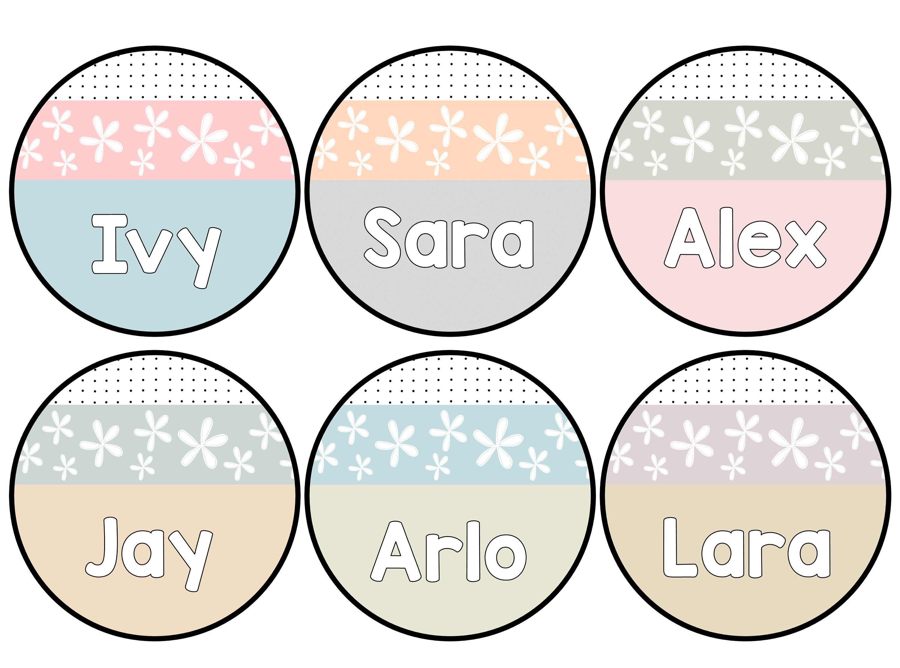 Printable Boho Dotty Floral Student Name Labels, Neutral Classroom ...