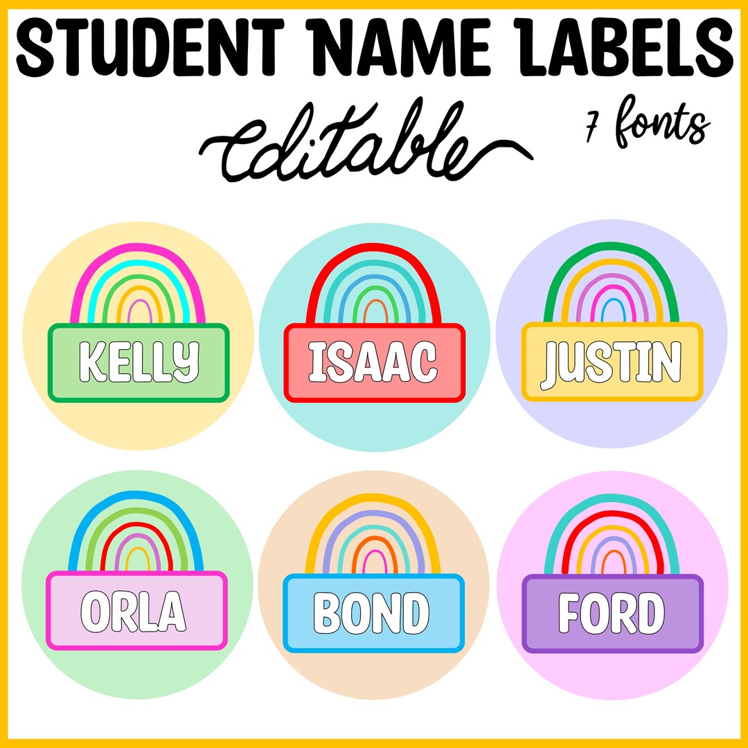 Printable Rainbow Theme Student Name Tags, Name Signs, Classroom Labels ...