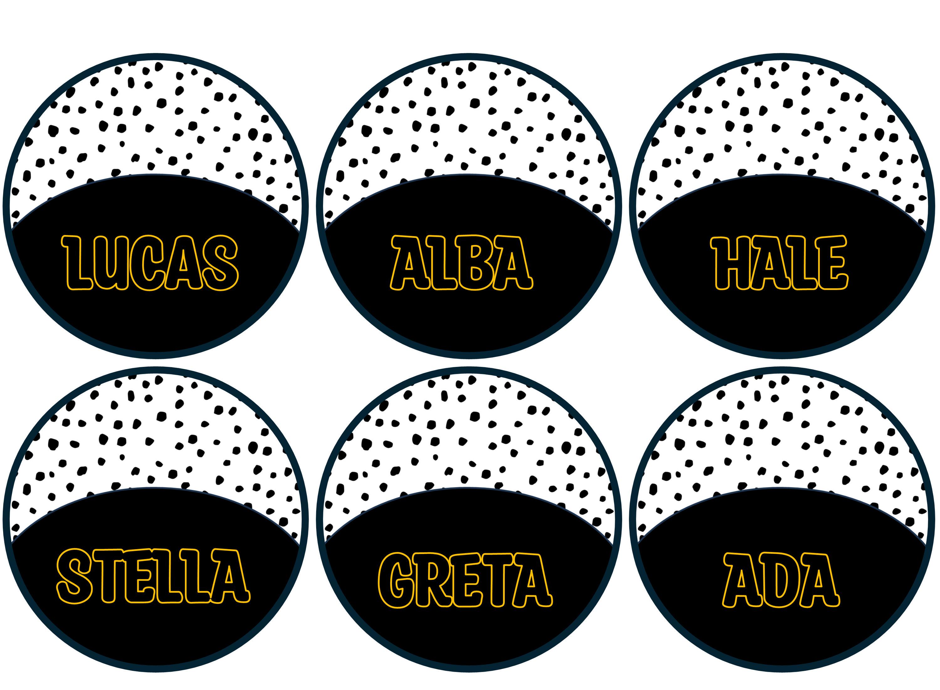Printable Round Black and White Student Name Labels, Bulletin Board ...