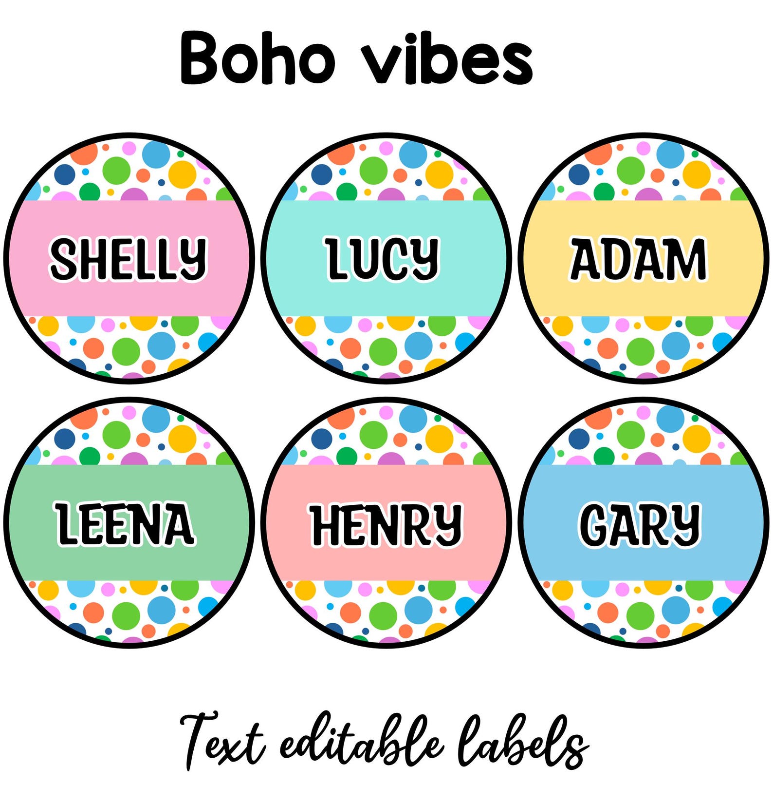 Printable Polka Dots Student Name Labels. Bright and Colorful Round ...