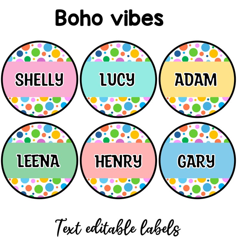 Printable Polka Dots Student Name Labels. Bright and Colorful Round ...