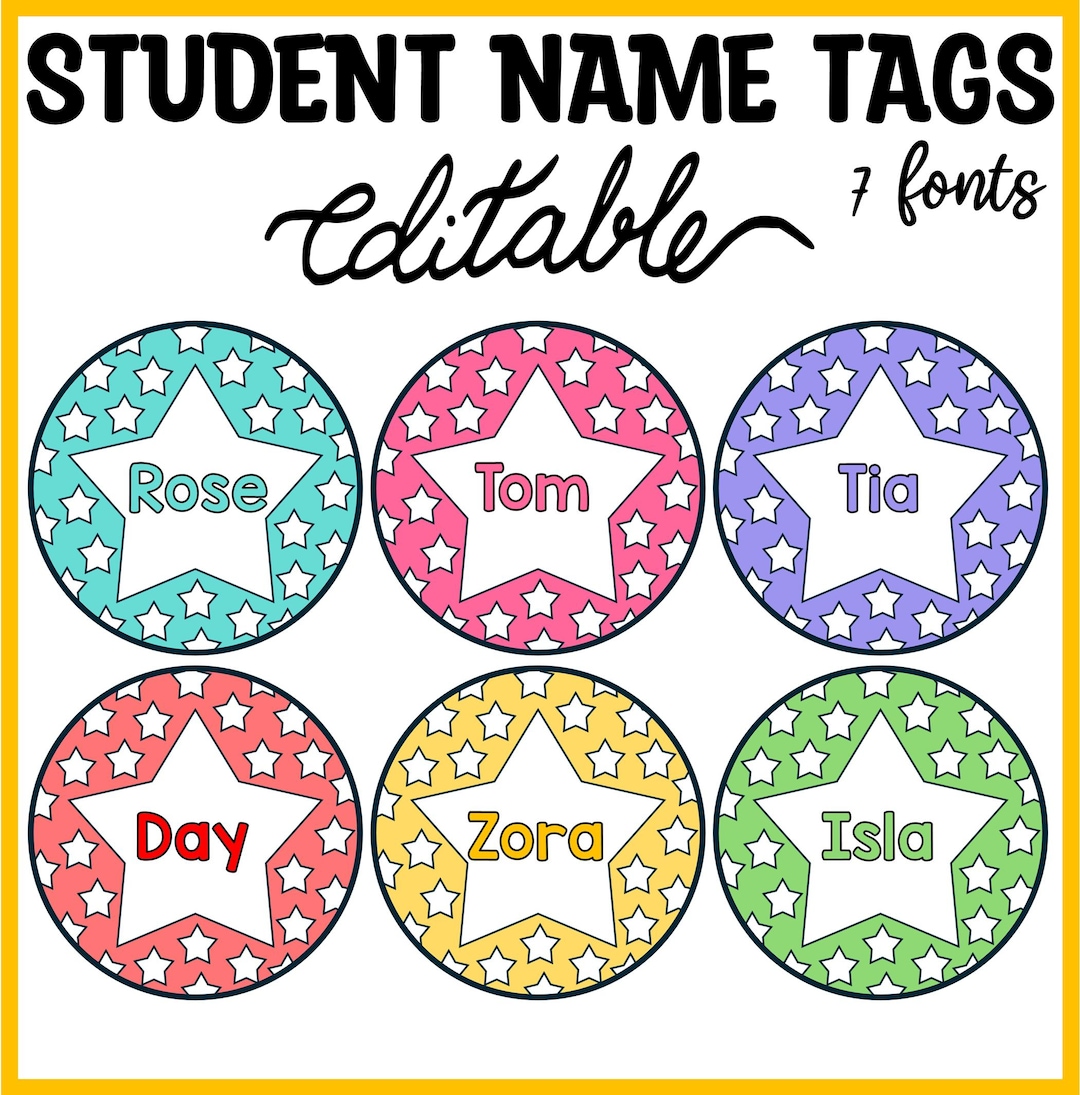 Printable Colorful Stars Student Name Labels, Star Nametags, Star Cubby ...