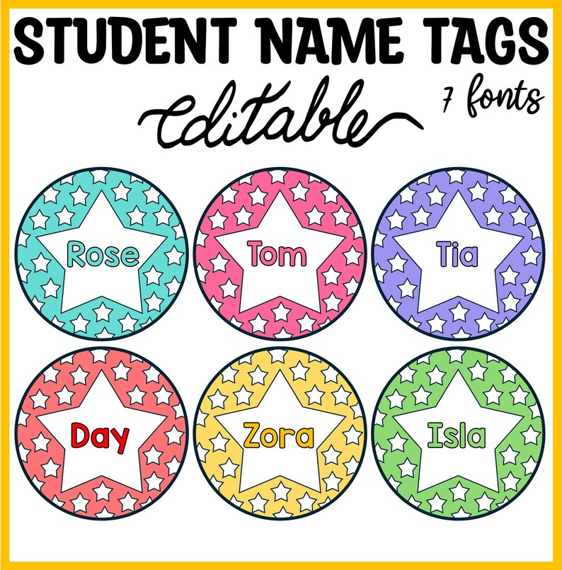 Printable Colorful Stars Student Name Labels, Star Nametags, Star Cubby ...