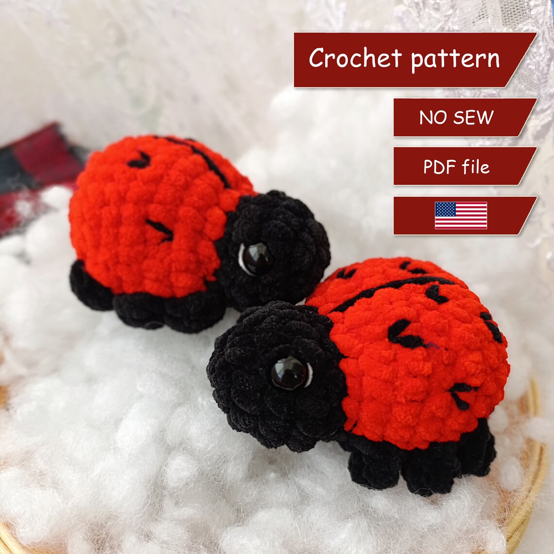 Ladybug Crochet Pattern, NO SEW Pattern, Digital Pdf Crochet Pattern ...