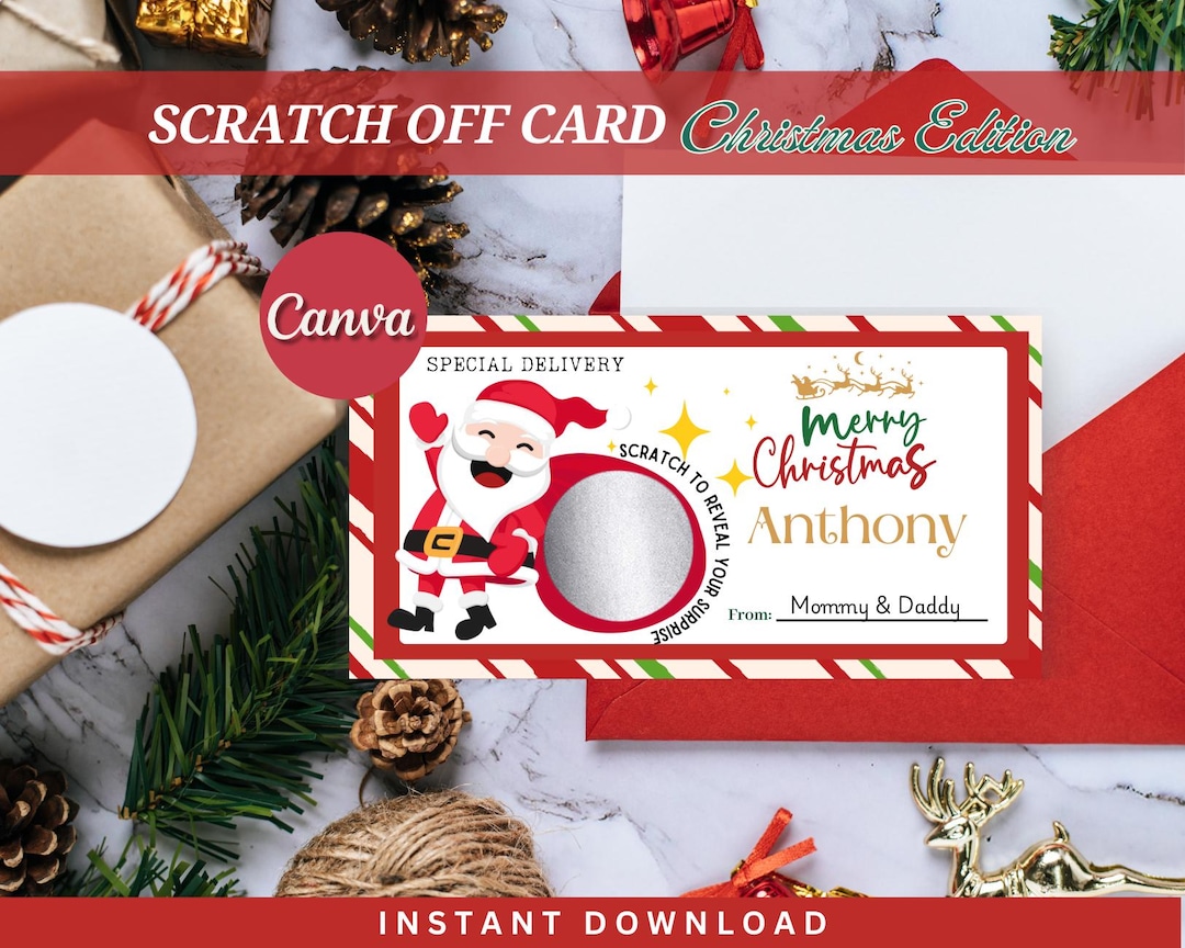 Scratch off Christmas Card, Printables, Gift Card, Templates, Scratch ...