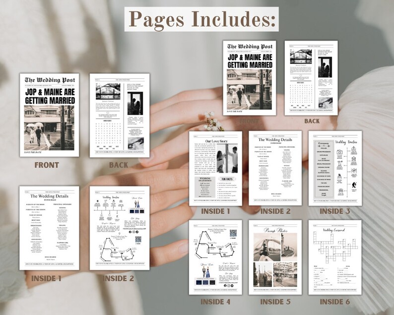 Wedding Newspaper Invitation, Wedding Program, Newspaper Template, Digital Invitation, Vintage ...