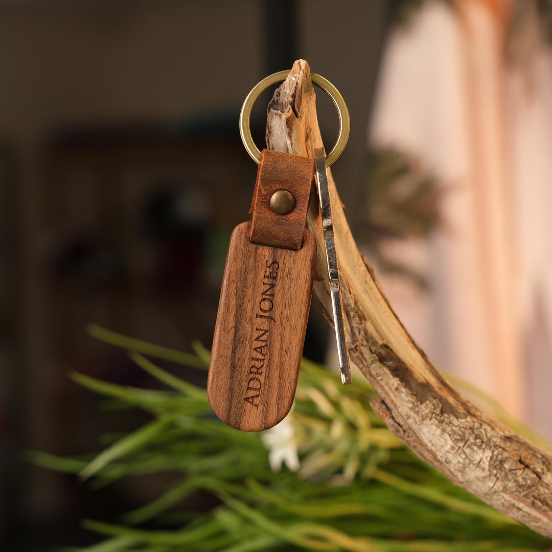 Personalized Engraved Name Keychain, Custom Wood Keychain for Men ...