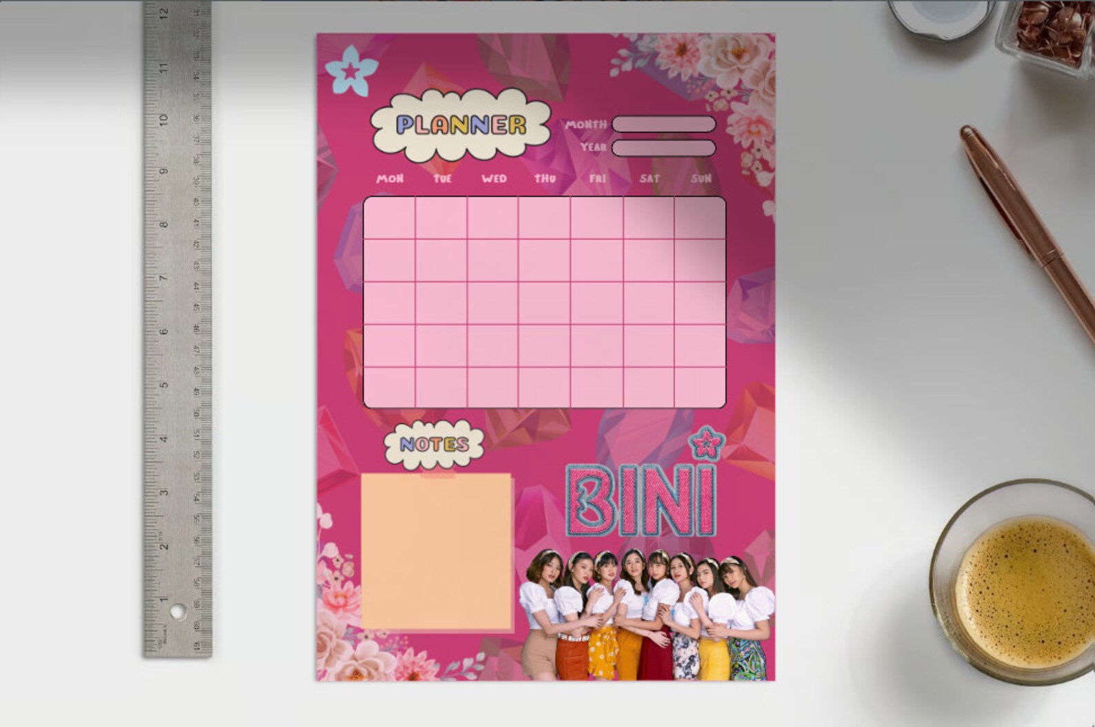 Bini Inspired Monthly Planner Printable With Notes Personalized With ...