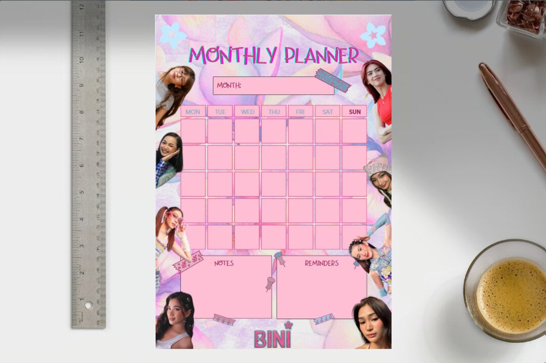Bini Inspired Monthly Planner Printable With Notes Personalized With ...