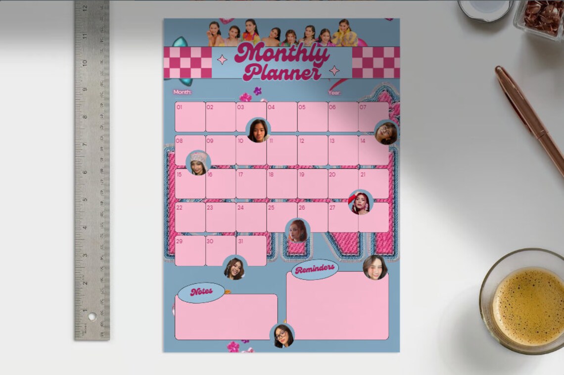 Bini Inspired Monthly Planner Printable With Notes Personalized With ...