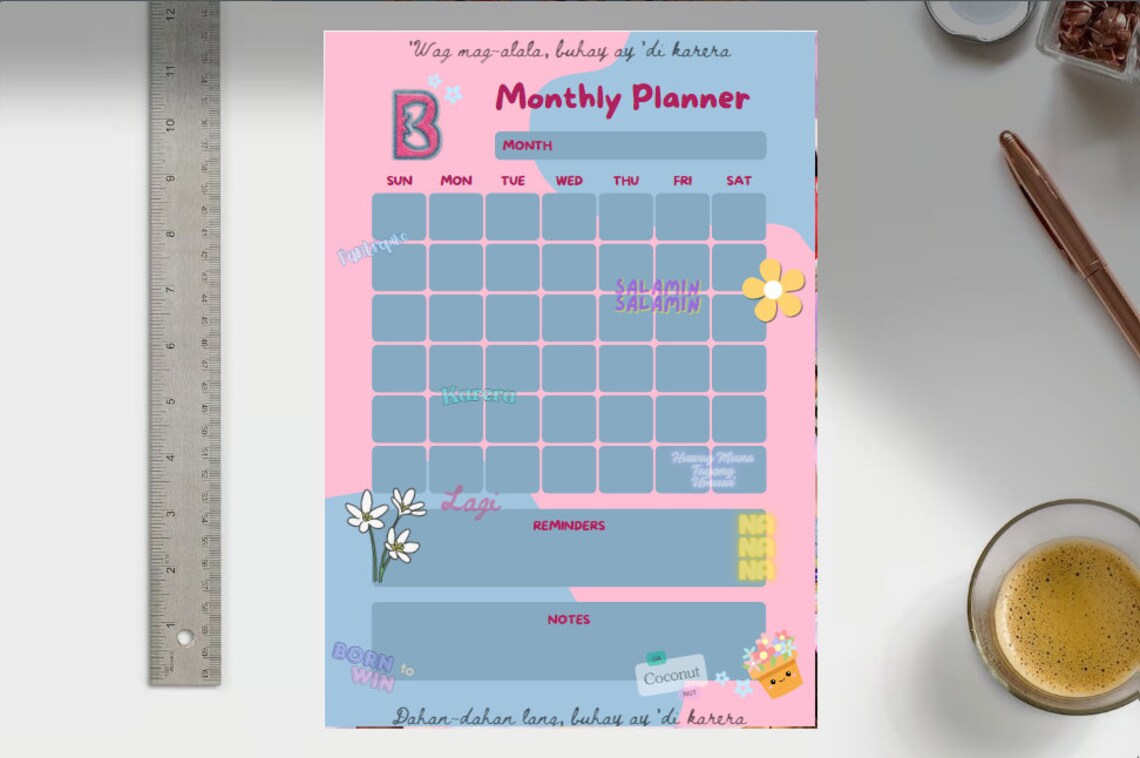 Bini Inspired Monthly Planner Printable With Notes Personalized With ...