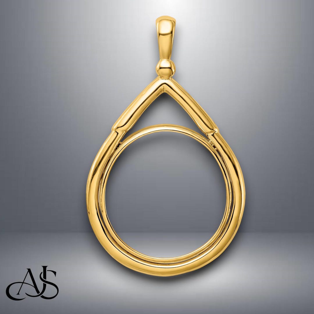 14K Gold Coin Bezel Mounting Layered Top Teardrop Design for 16.5mm, 21 ...
