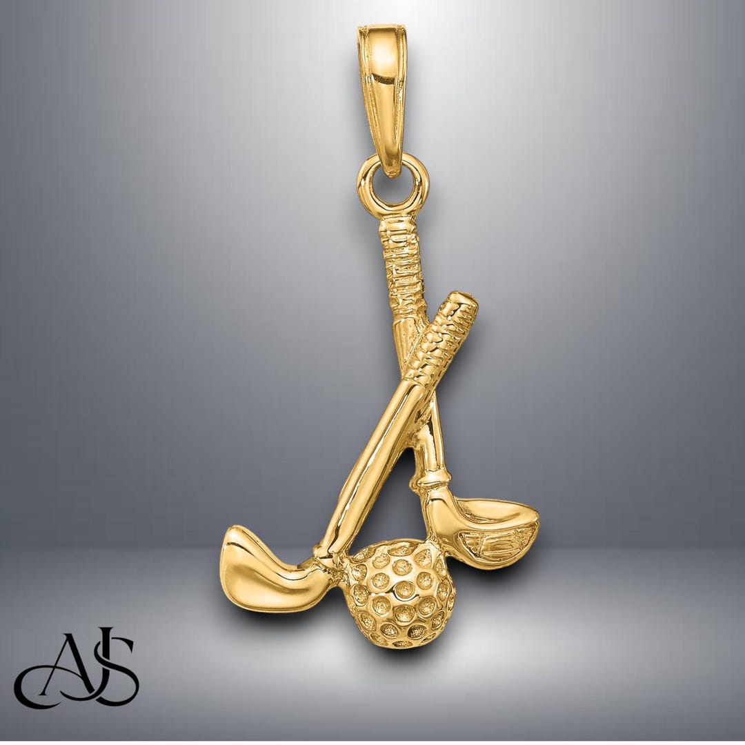 14K Yellow Gold 3-D Golf Clubs and Ball Pendant With Necklace Chain ...
