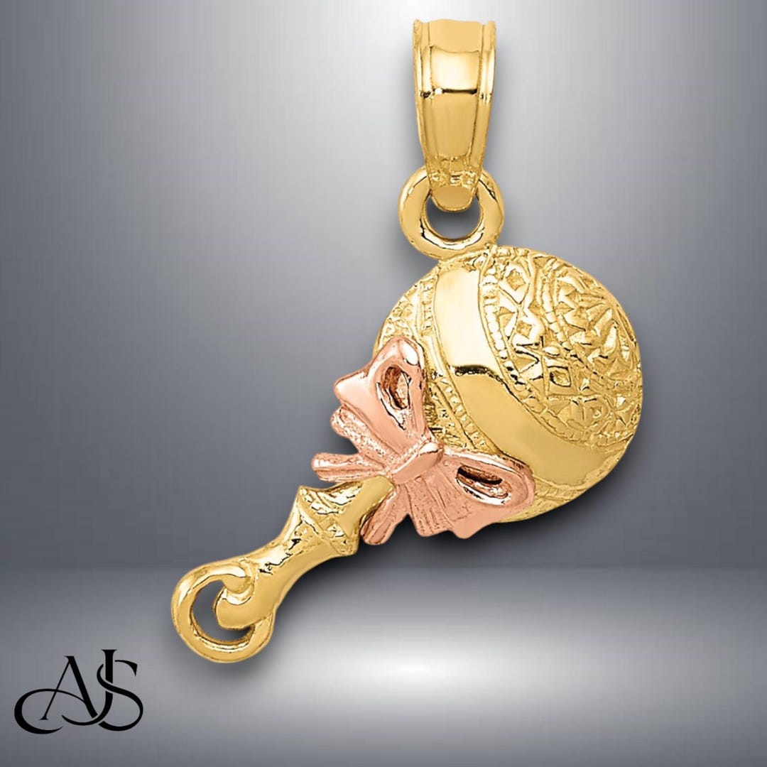 14K Two-tone Gold Baby Rattle Pendant With Necklace Chain Options - Etsy