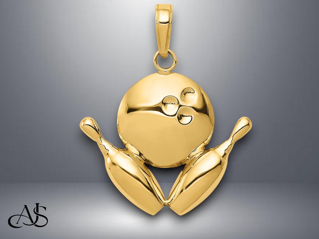 14K Yellow Gold Diamond-cut Bowling Ball and Pins Pendant Charm With ...