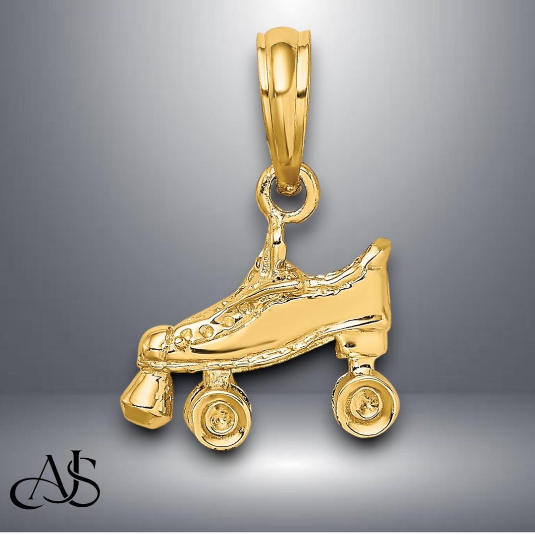 14K Yellow Gold 3-D Roller Skate Pendant Charm With Necklace Chain ...
