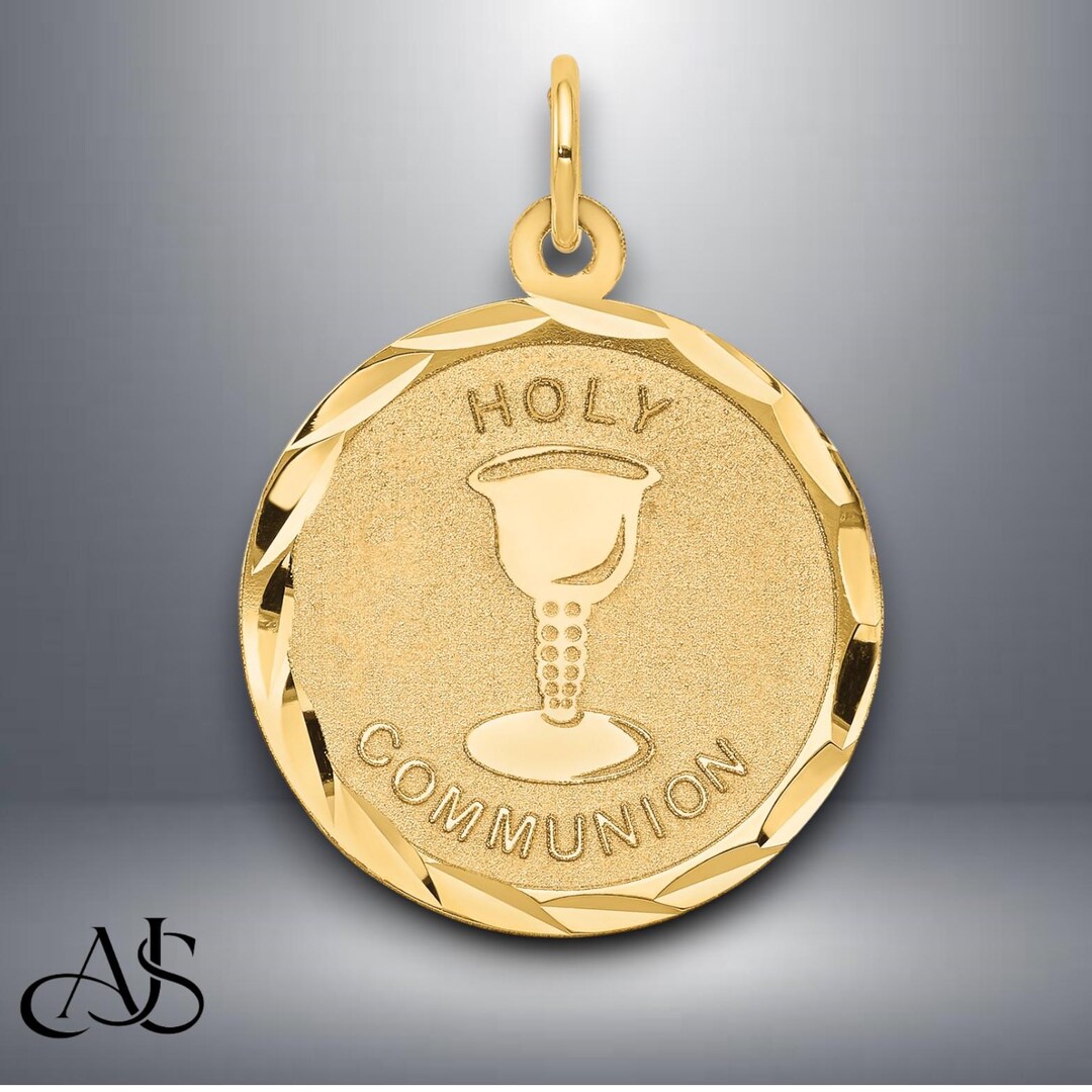 14K Yellow Gold Holy Communion Disc Pendant With Chain Necklace Options ...
