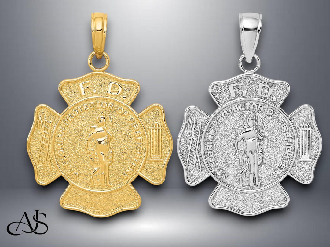 14K Yellow Gold or White Gold Fire Department FD St. Florian Badge ...