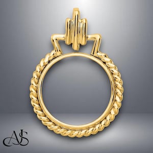 14K Gold Coin Bezel Twisted Edge Border With Geometric Top for 16.6mm ...