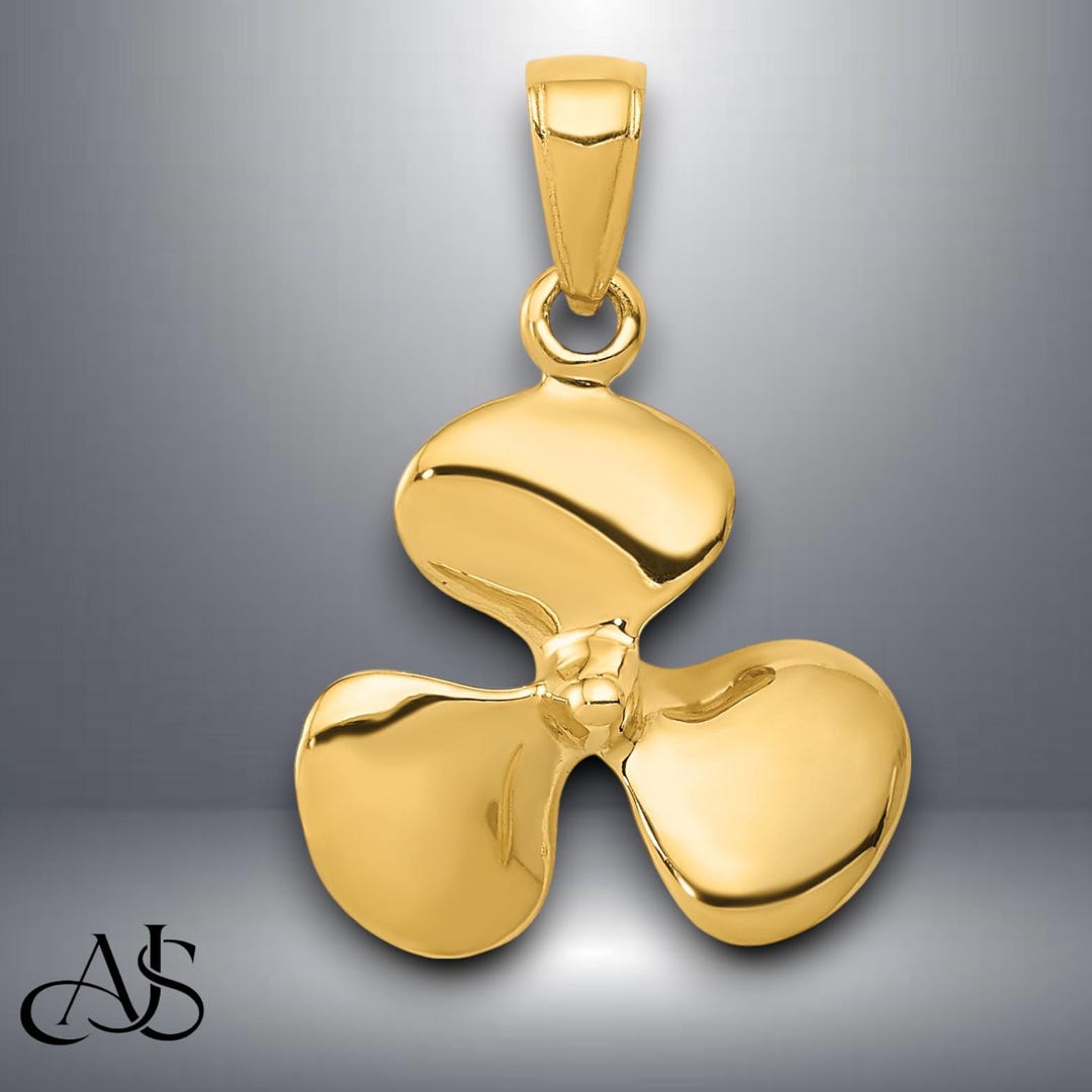14K Yellow Gold 3-D Boat Propeller Pendant With Chain Necklace Options ...