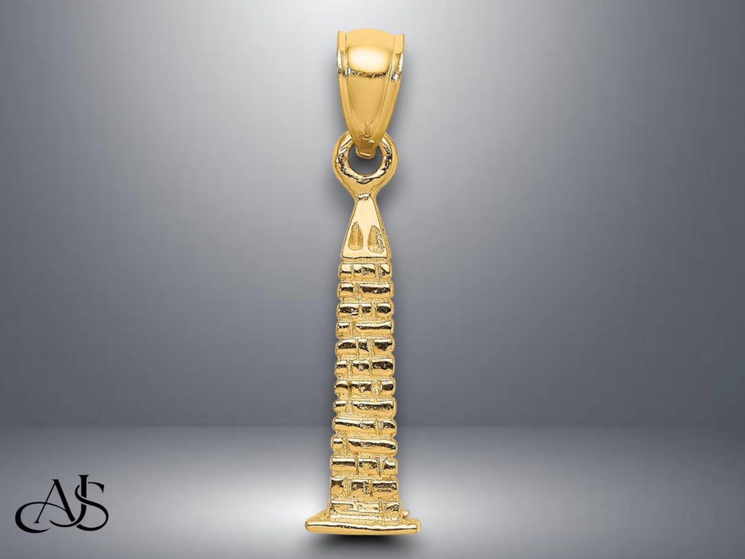 14K Yellow Gold 3D Washington Monument Charm With Necklace Chain ...