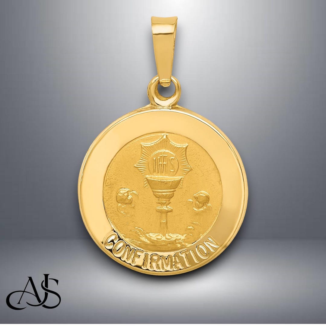 14K Yellow Gold Confirmation Medal Pendant With Chain Necklace Options ...