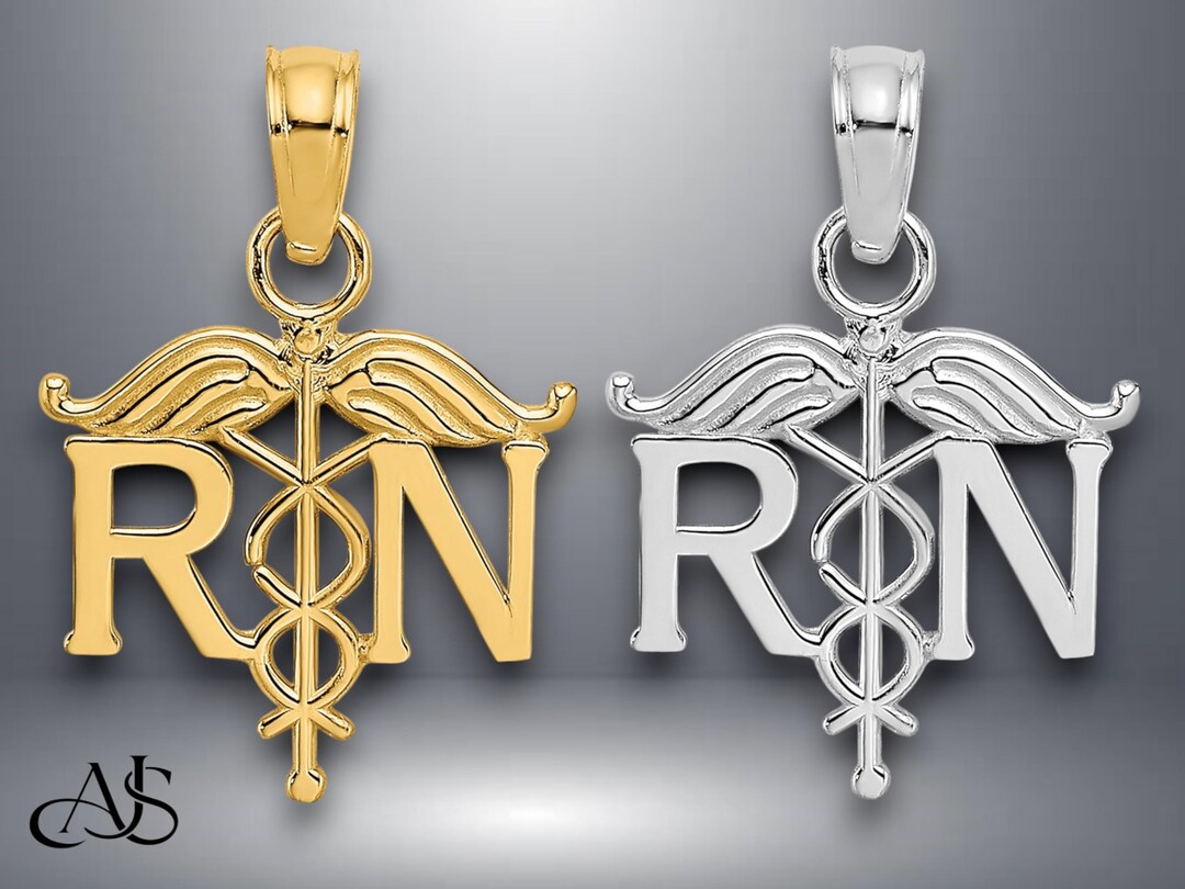 14K Yellow Gold or White Gold RN Registered Nurse Pendant With Necklace ...