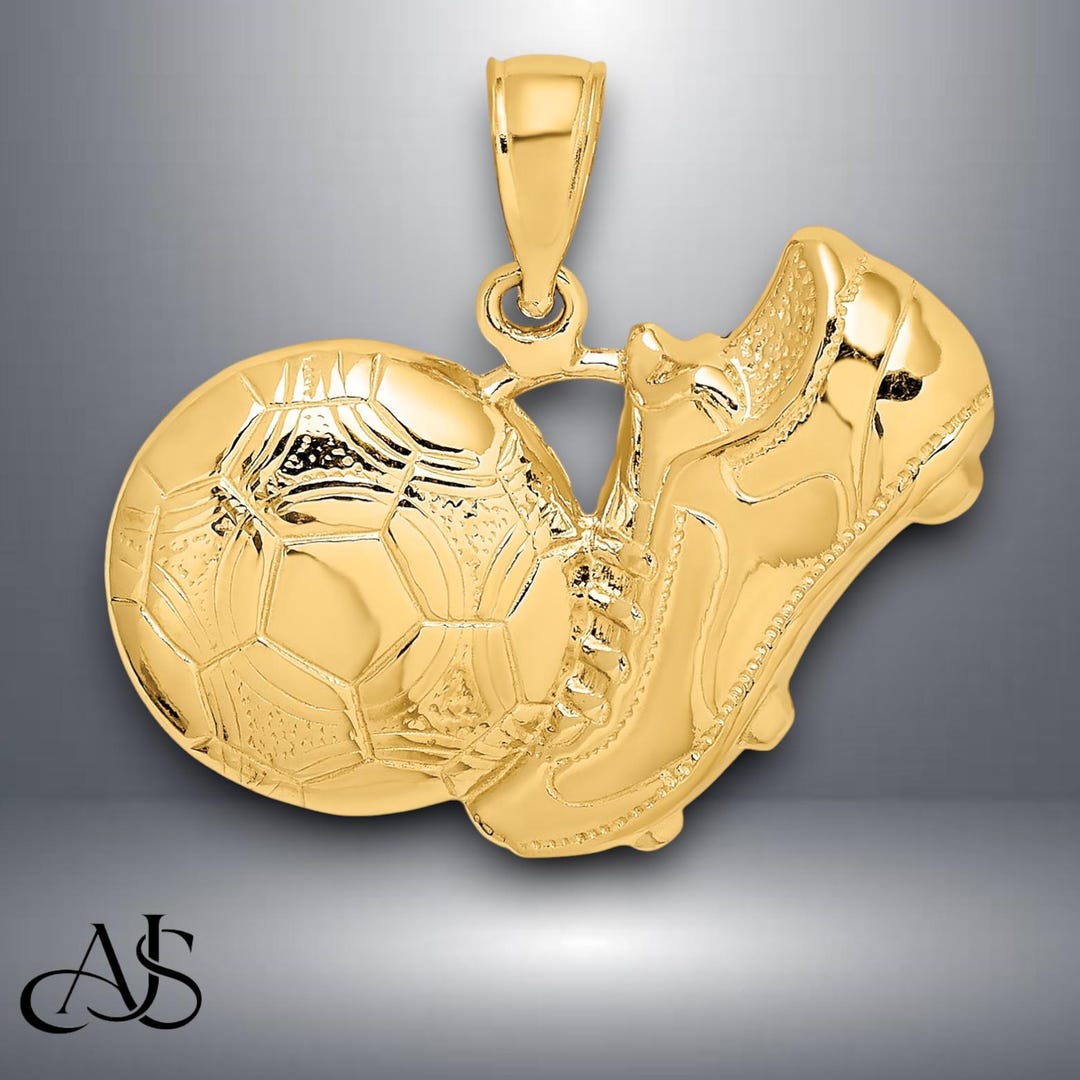 14K Yellow Gold Soccer Shoe Kicking Ball Pendant Charm With Necklace ...