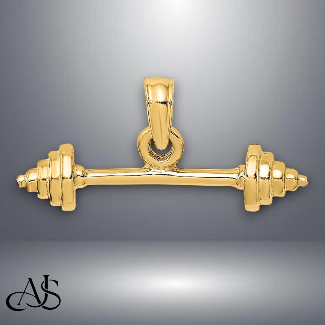 14K Yellow Gold Dumbbell Pendant: 3D Weightlifting Charm - Etsy