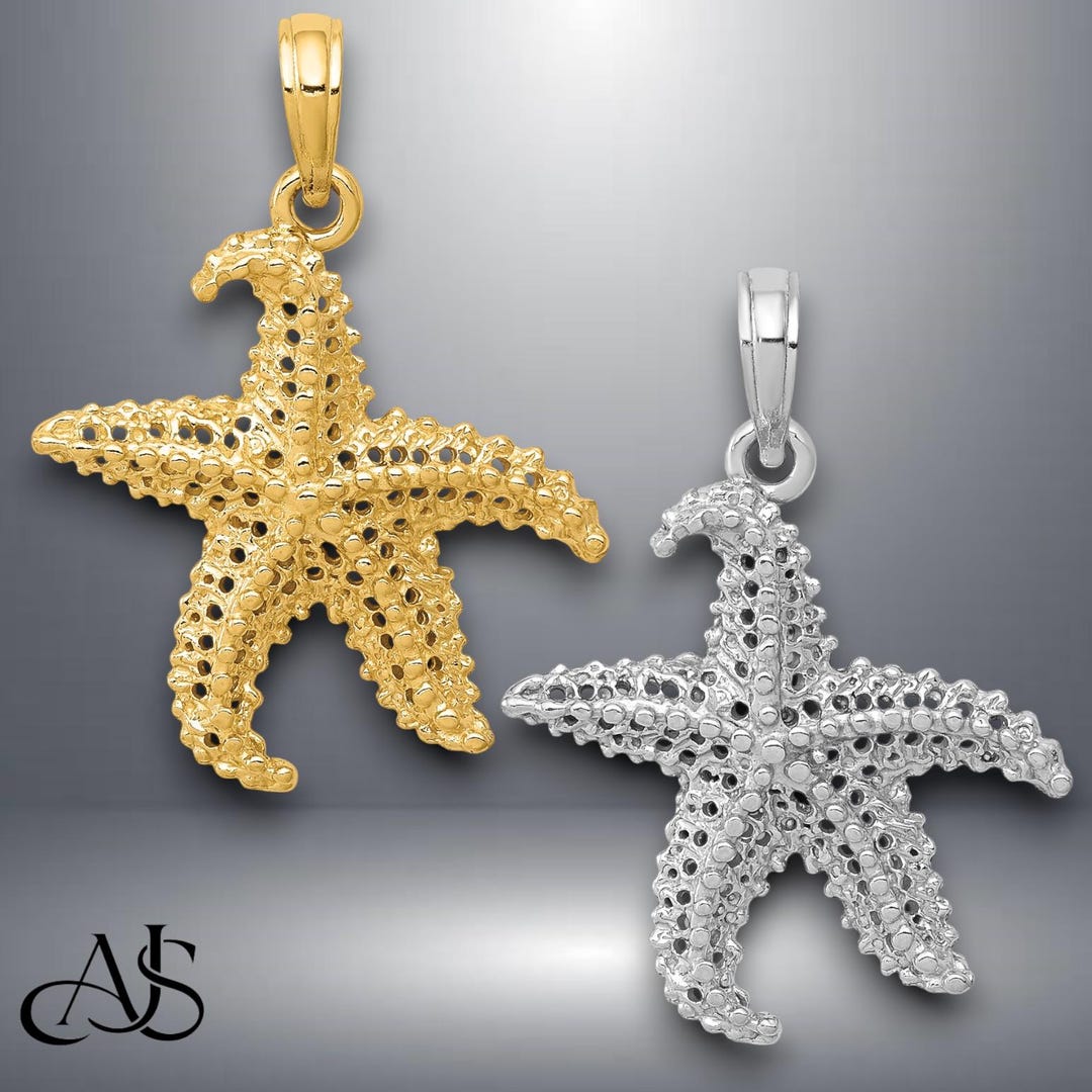 14K Yellow Gold or White Gold Starfish Pendant With Necklace Chain ...