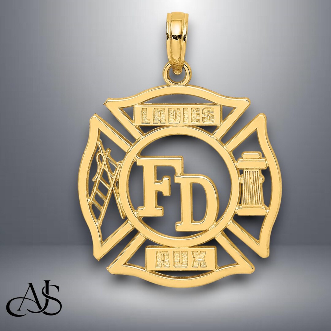 14K Yellow Gold FD LADIES AUX in Shield Charm With Necklace Chain ...