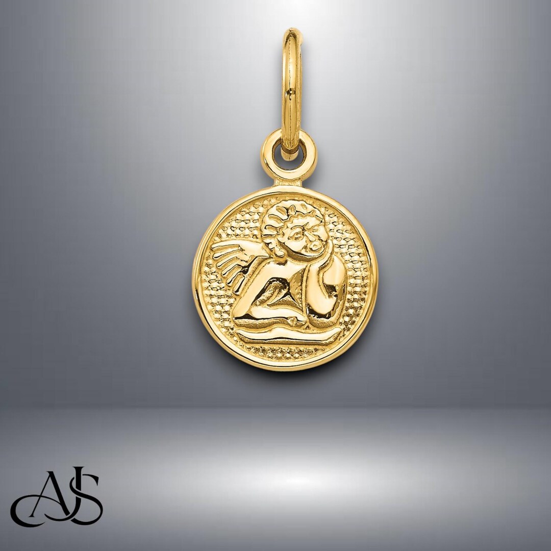 14K Yellow Gold Small Polished Angel Charm With Chain Options - Etsy