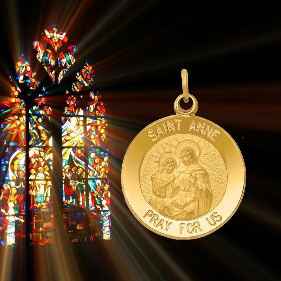 14K Gold Saint Anne Medal Charm and Pendant in 3 Sizes with Necklace ...