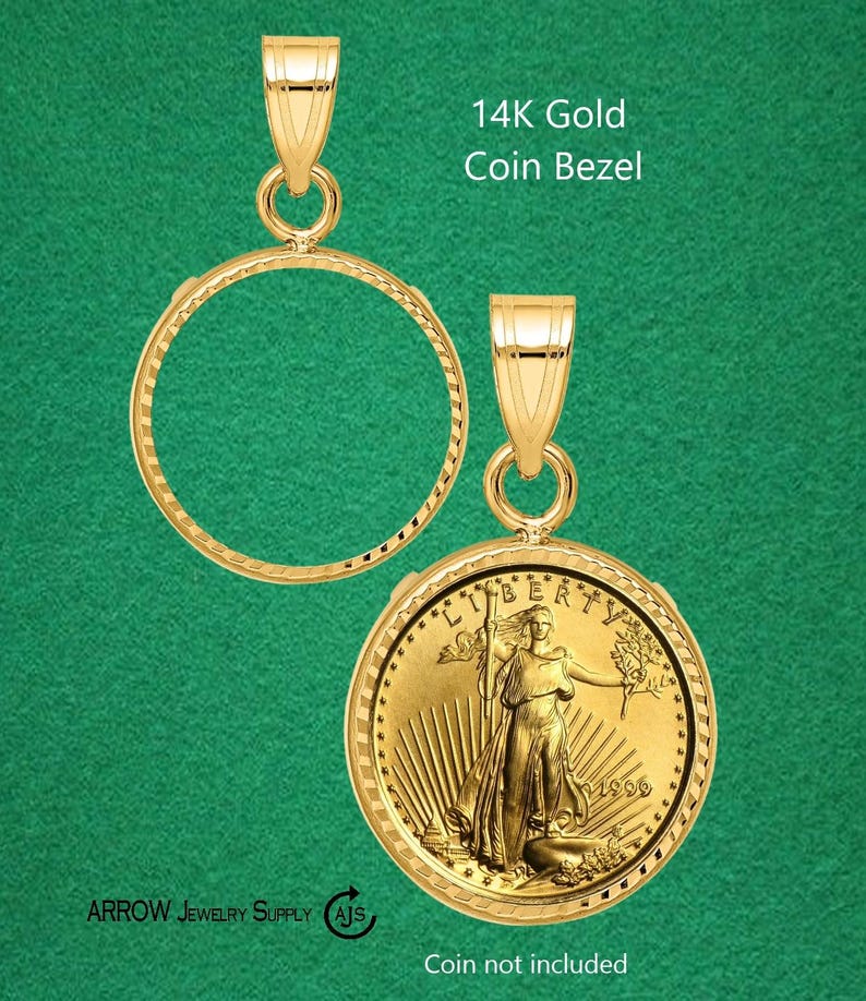 10K and 14K Gold Coin Bezel Pendant Mounting With Diamond-cut Rim ...