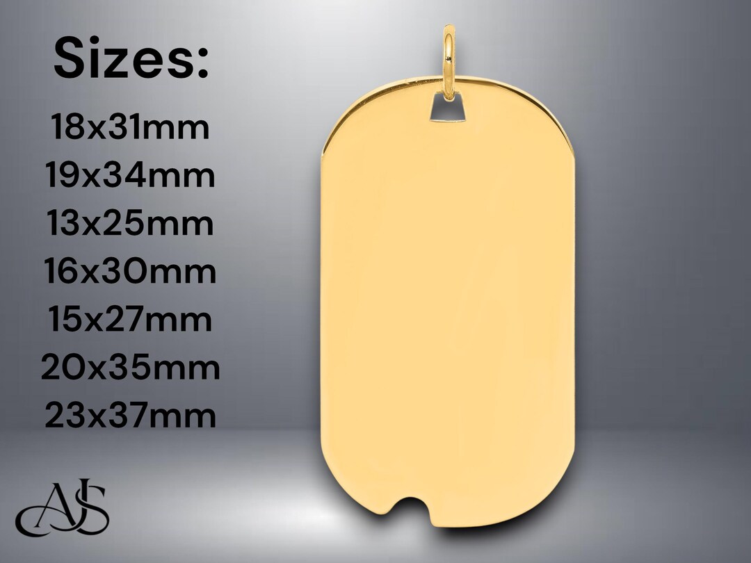 14K Solid Gold Notched Dog Tags Pendants - Custom Engravable on Both ...