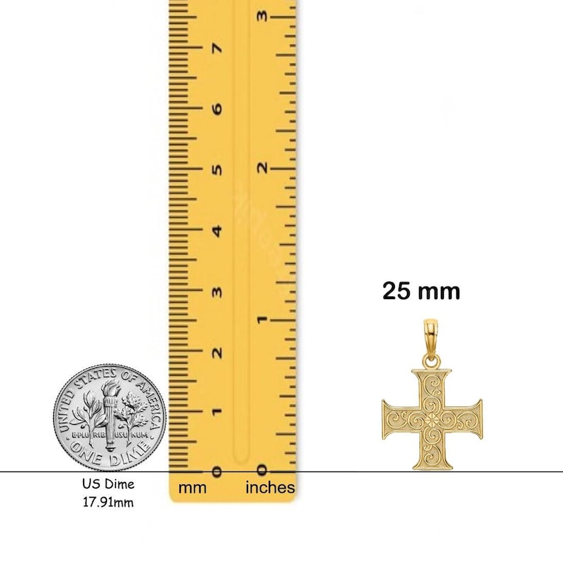14K Yellow Gold Greek Cross With Swirl Design Charm With Necklace Chain ...
